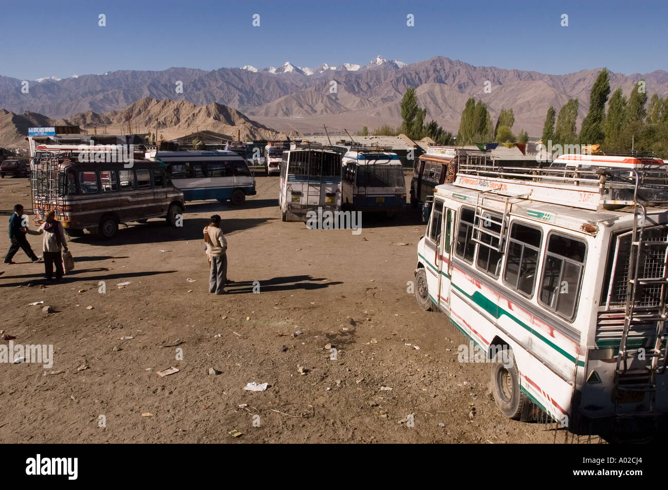 Leh bus station with Zanskar snow range in background Ladakh India ...