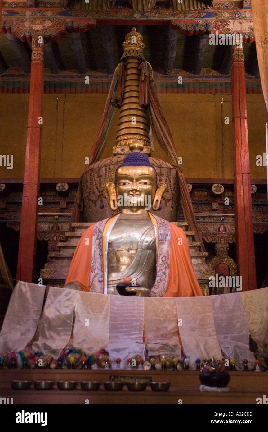 Buddha statue with votive stupa in main prayer hall Hemis Drukpa Kagyu ...