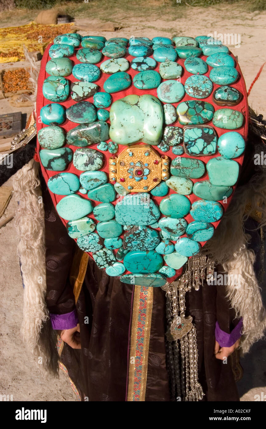 Close up traditional hat from Ladakh Perak made by turquoise Stock ...