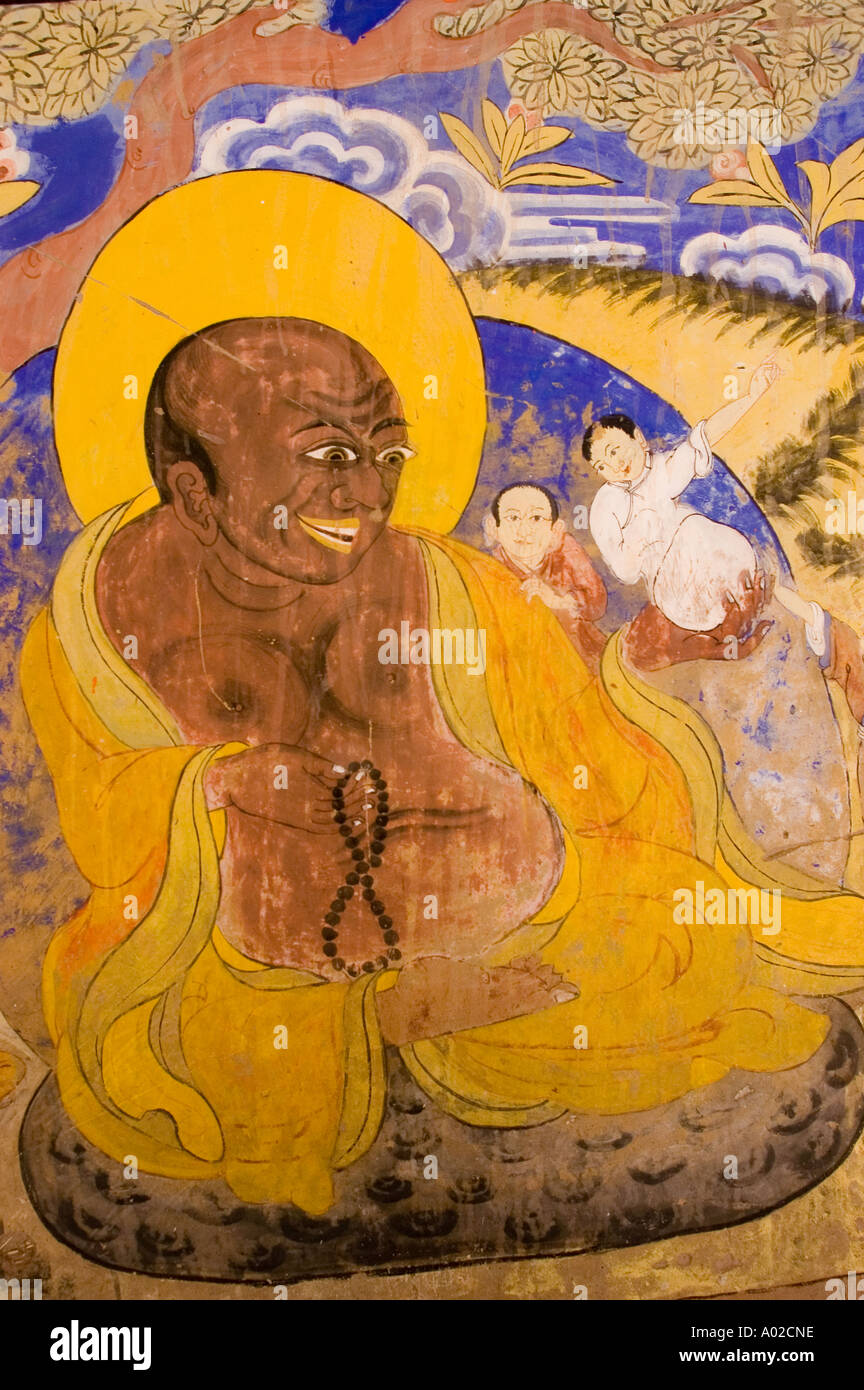 Buddhist monk mural at Thiksey Monastery, Ladakh, Kashmir, India ...