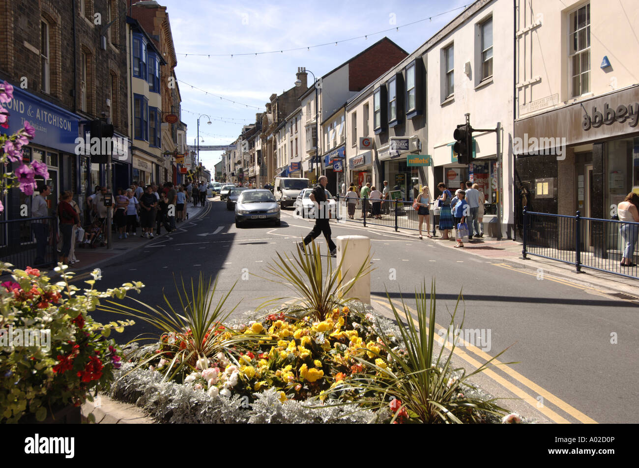 Great Darkgate street Aberystwyth with the major chain store shops ...