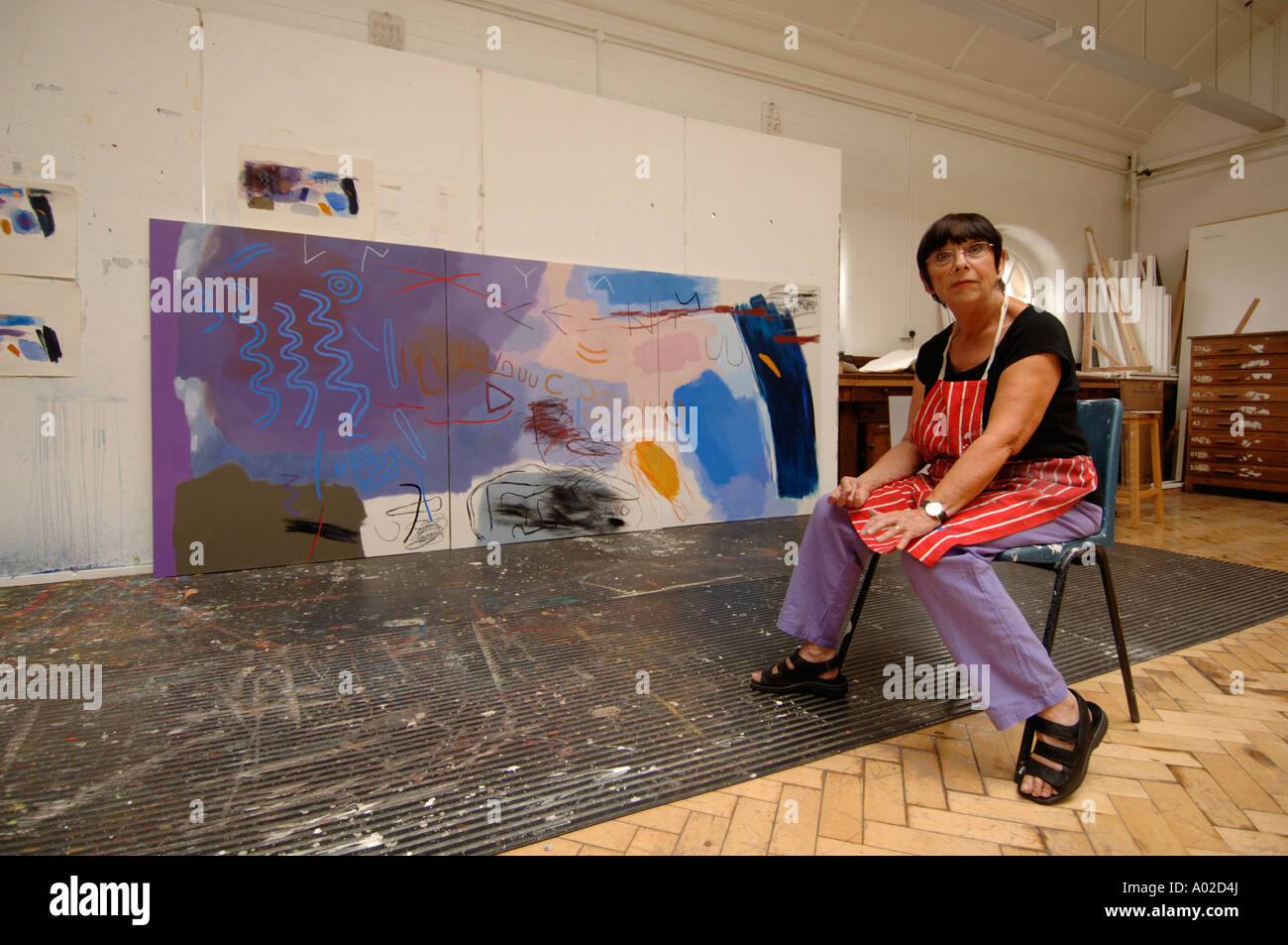 Welsh abstract landscape artist MARY LLOYD JONES with one large canvas ...