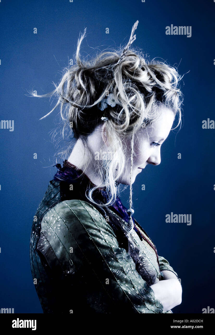 blonde wild haired young irish hippy-ish model in studio Stock Photo ...