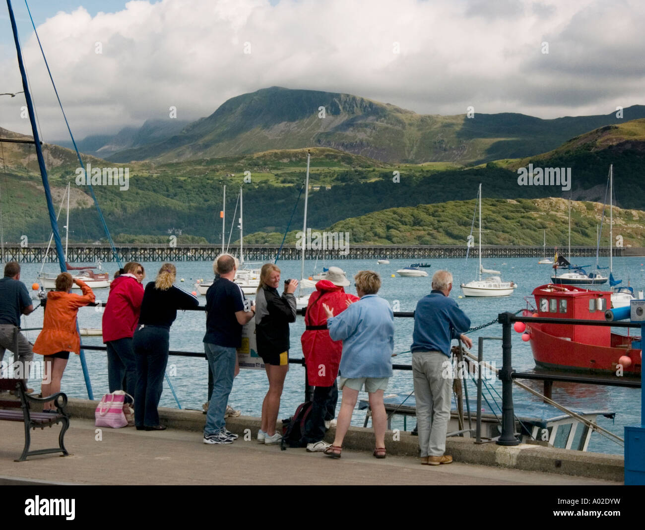 people in Barmouth harbour Mawddach estuary Gwynedd Snowdonia national ...