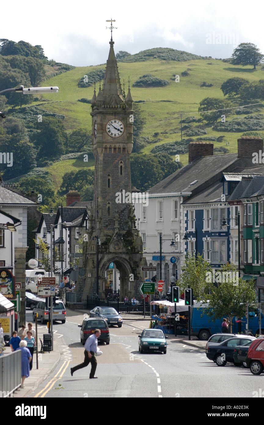 Machynlleth Powys mid Wales summer afternoon main street and iconic ...