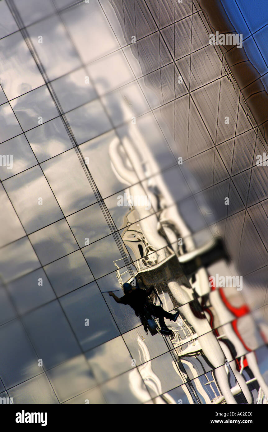 reflection of sky and bridge in glass window Stock Photo - Alamy