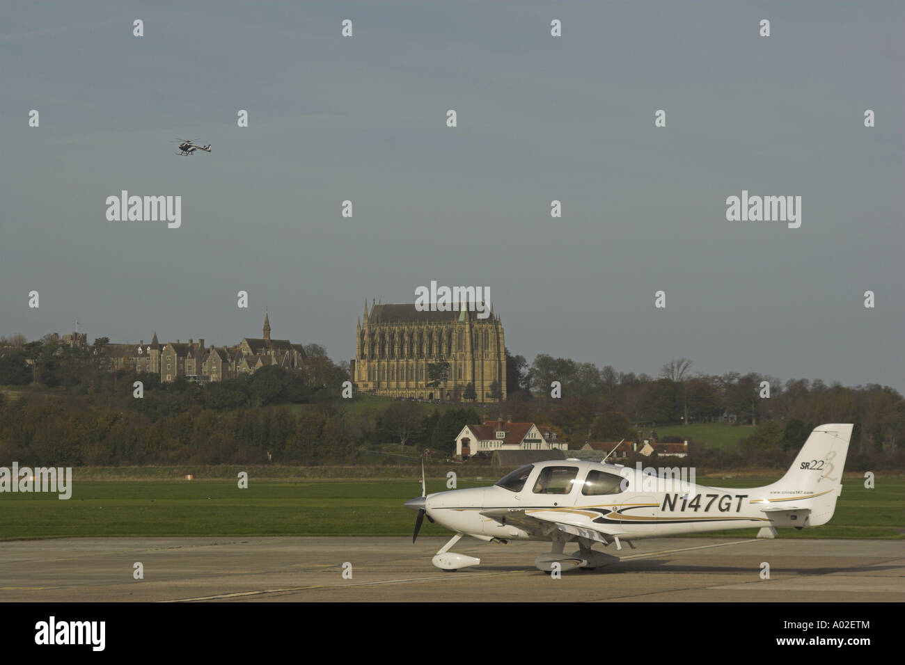 A Cirrus SR 22 sits on the airfield of Shoreham (Brighton City) Airport ...