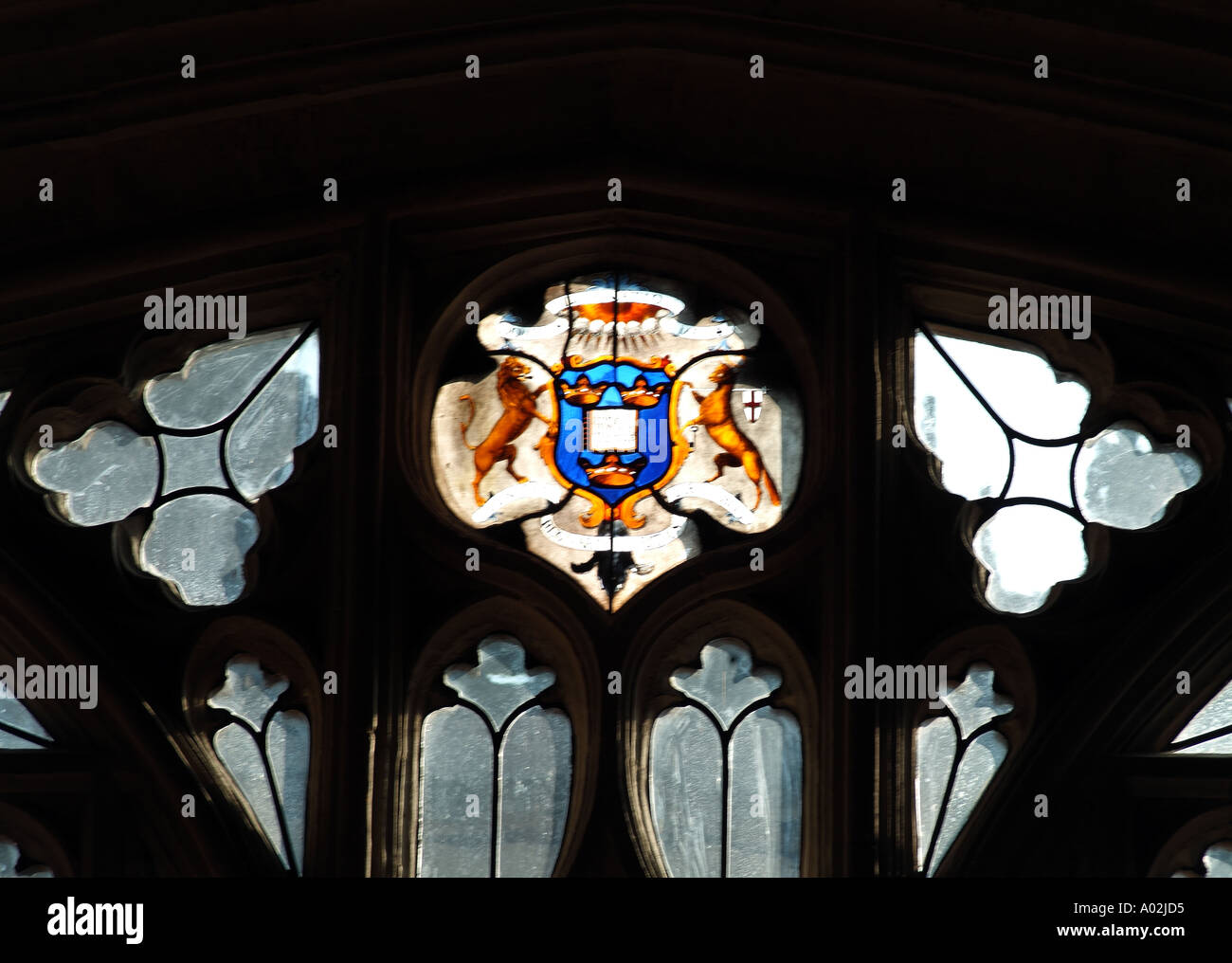 Detail of stained glass window in Duke Humfreys Library Stock Photo - Alamy