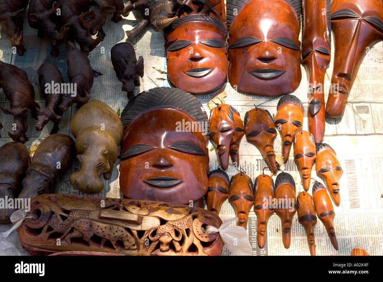 Overhead view of African wooden masks Zambia Africa Stock Photo - Alamy