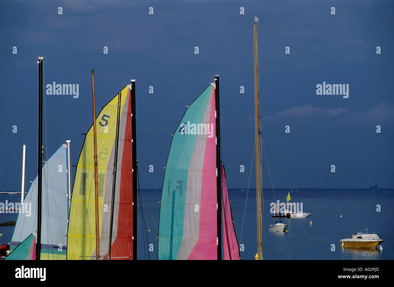 Colorful sails at a beach resort on Corsica island, France Stock Photo ...