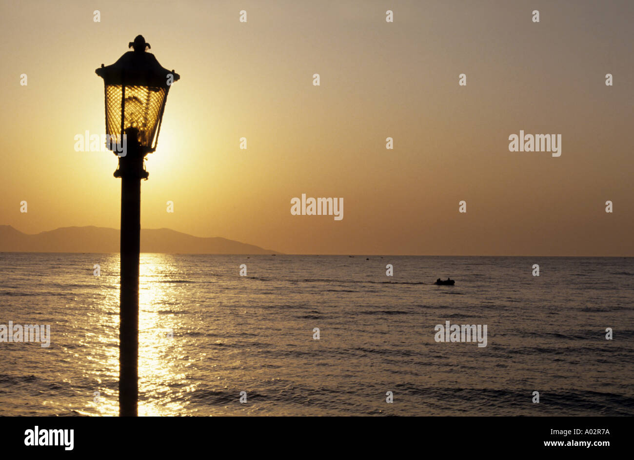 Turkey guzelcamli a lamp and the mediterranean sea at sunset Stock ...