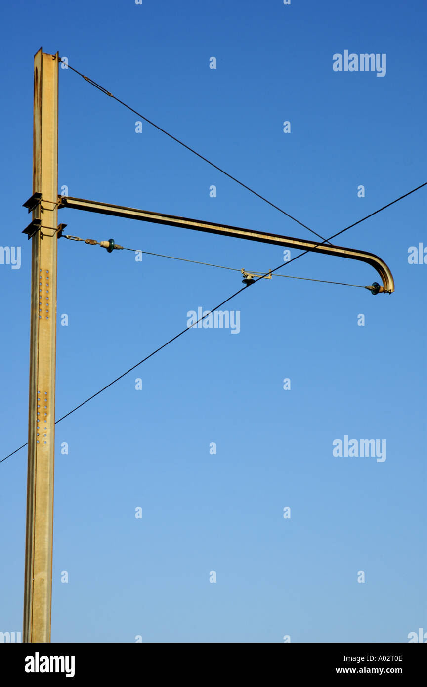 An electrical train pylon and wires Stock Photo - Alamy