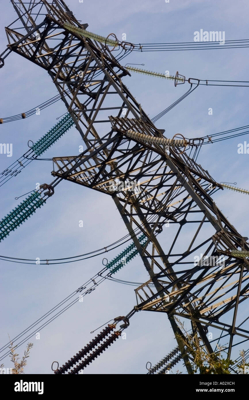 portrait of electricity pylons Stock Photo - Alamy