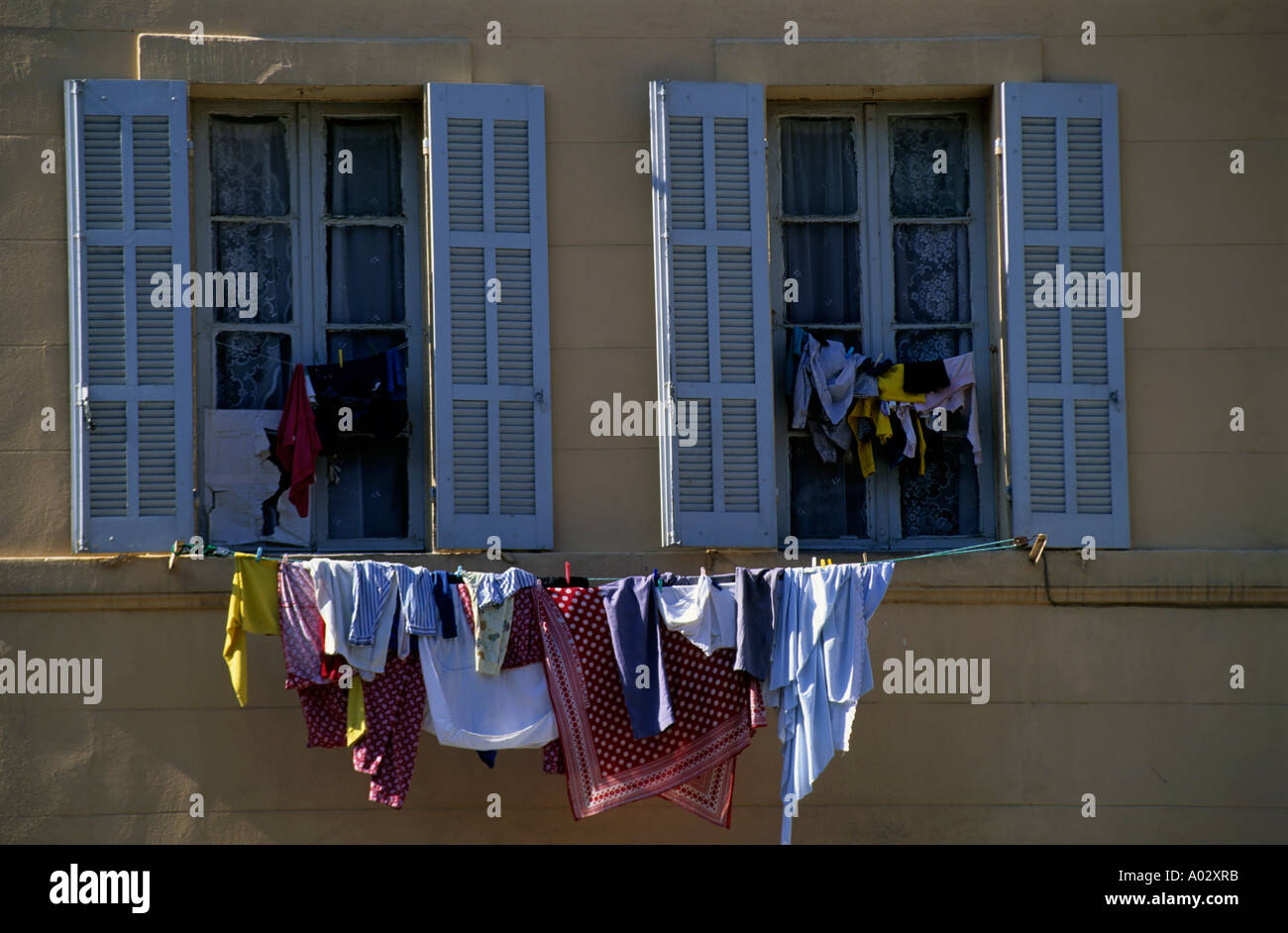 France Marseille Windows And Clothesline With Drying Linen On A Facade ...