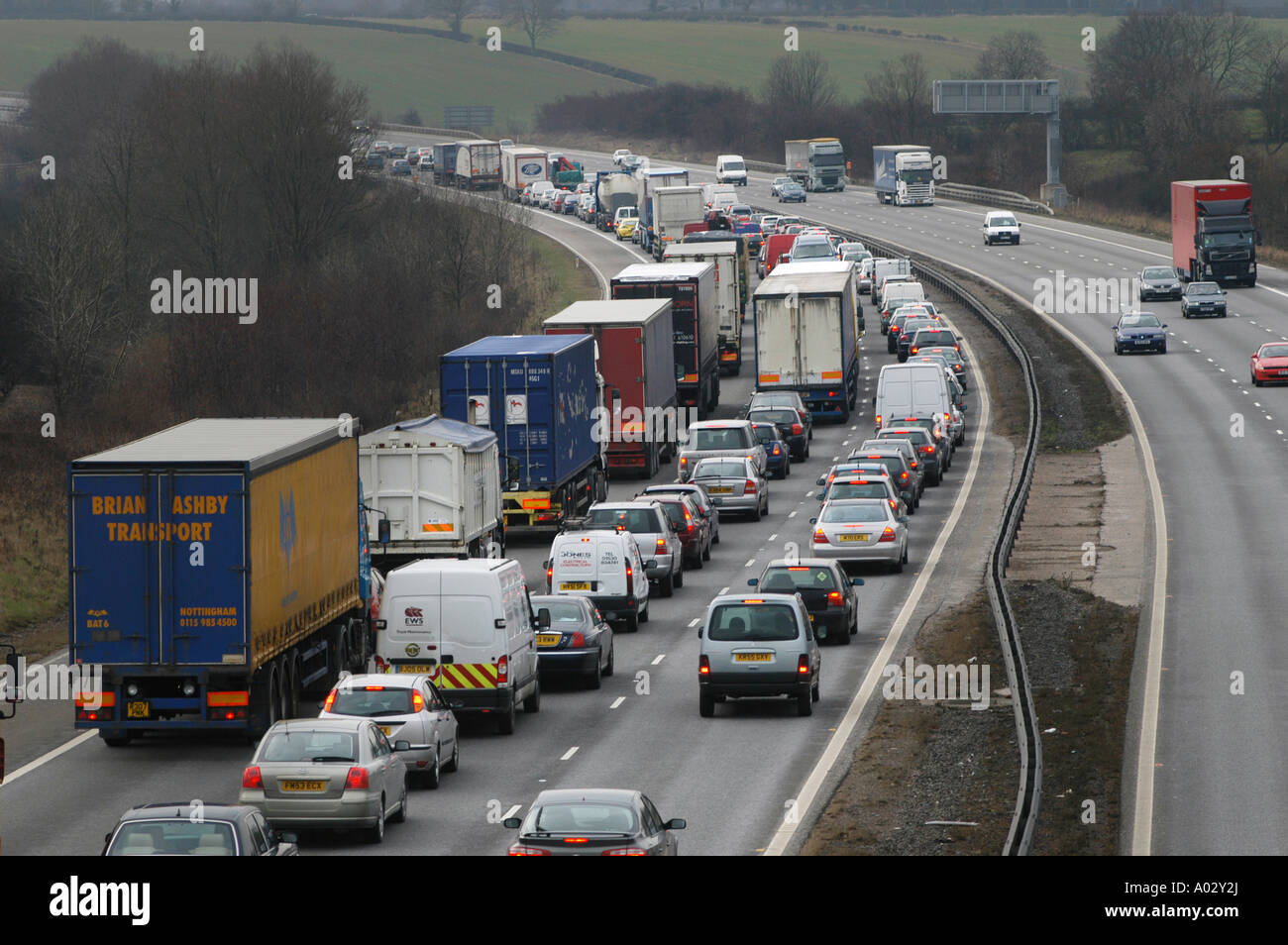 heavy traffic congestion on a motorway in the uk Stock Photo - Alamy
