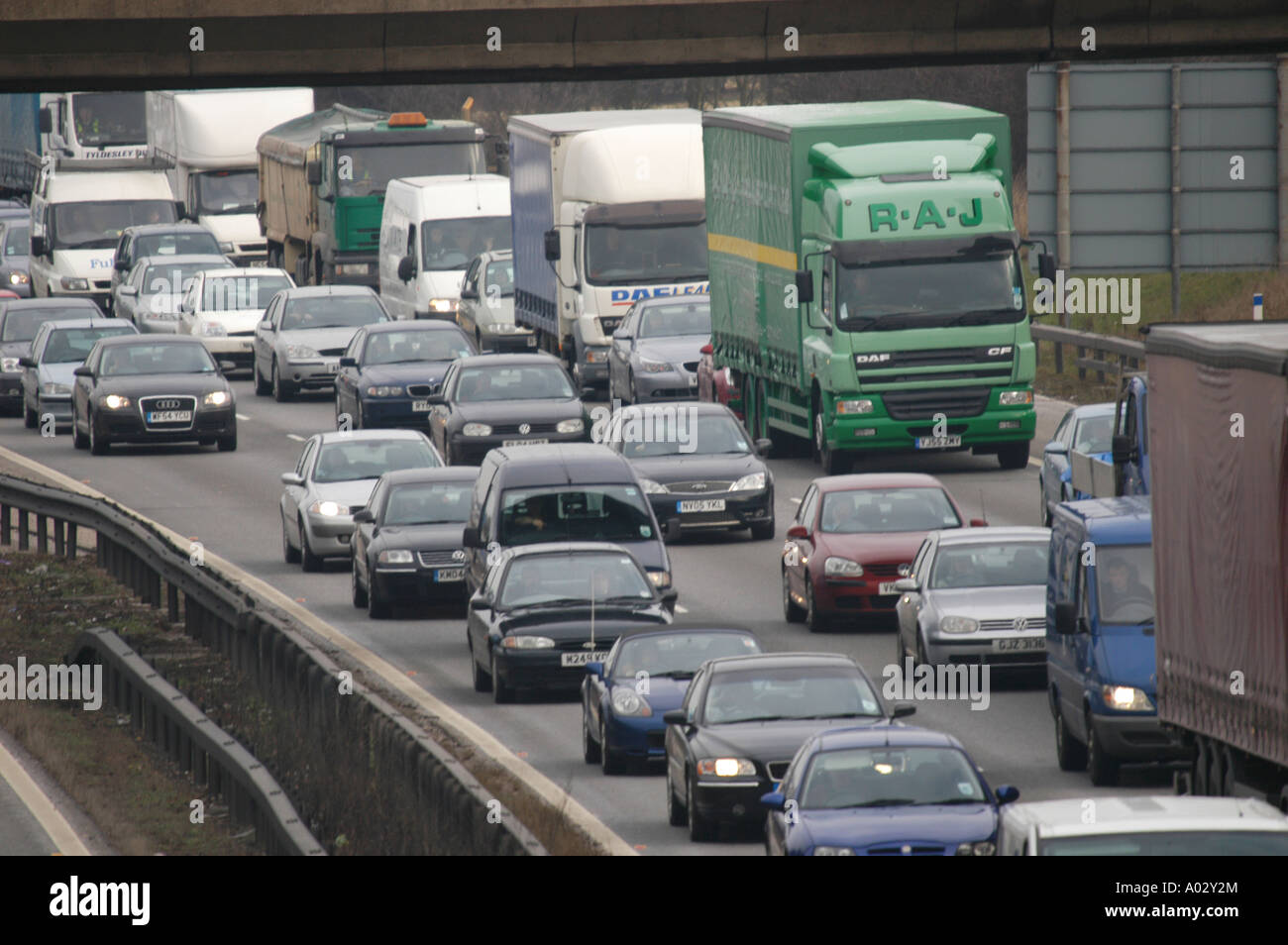 heavy traffic congestion on a motorway in the uk Stock Photo - Alamy