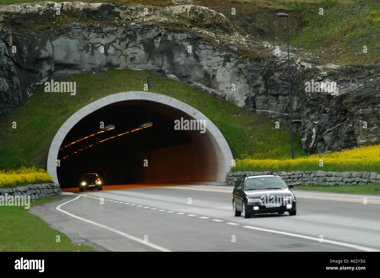 Road tunnel on the E6 road Trondheim to Oslo Norway.driving in norway ...