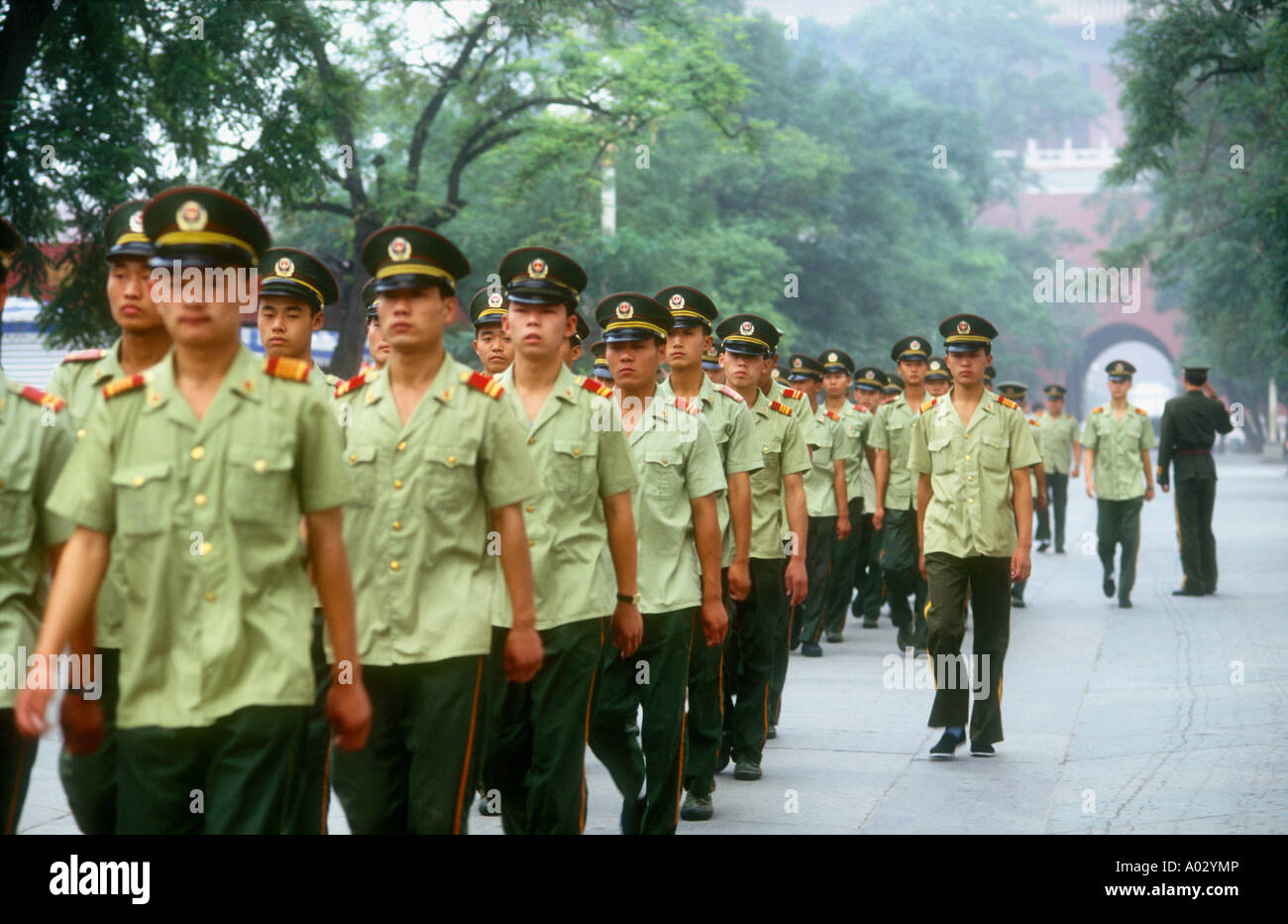 Military chinese soldiers marching inside of Forbidden City Beijing ...