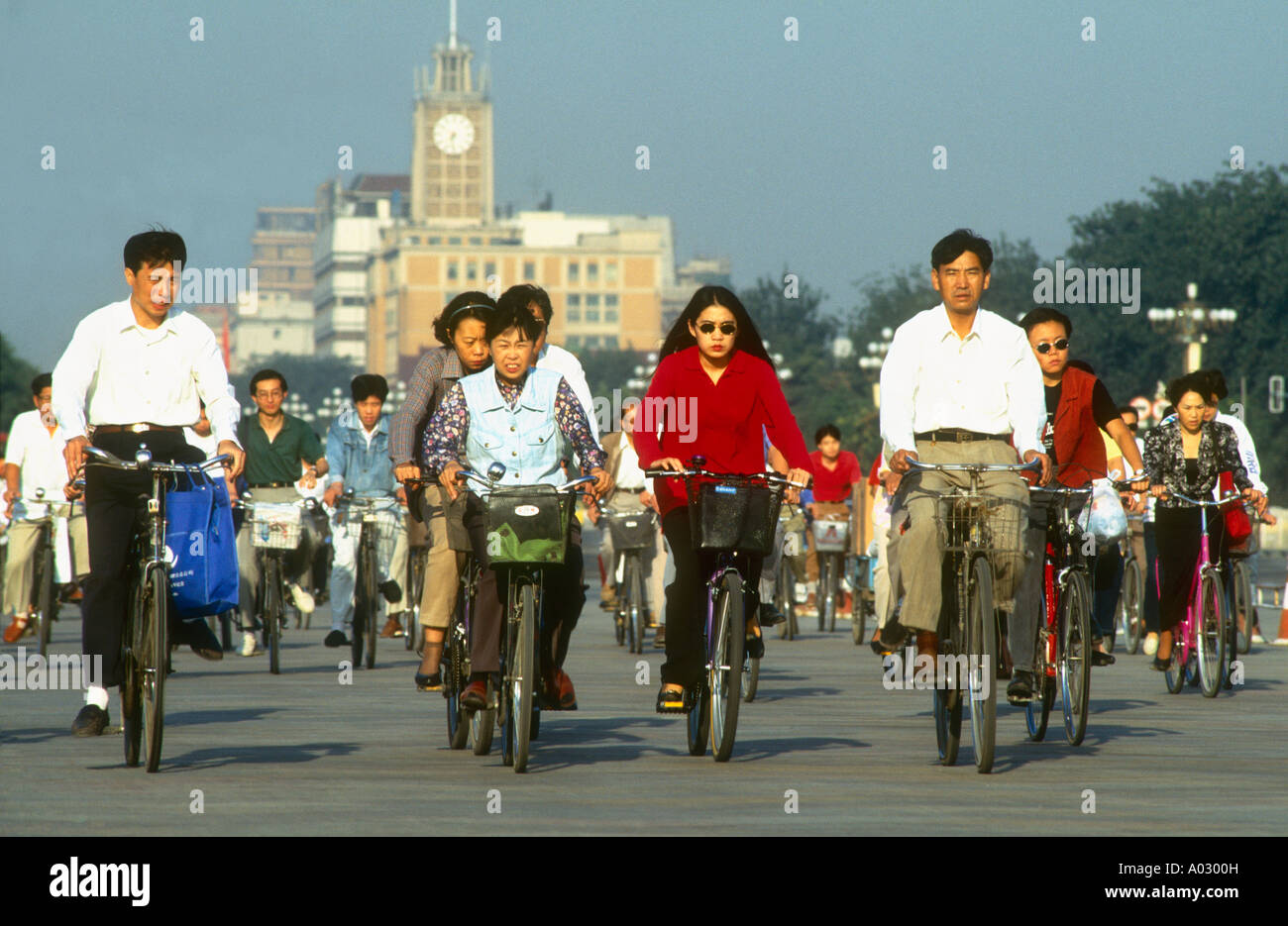 Early morning rush hour at Tiananmen Square cycling to work Beijing ...