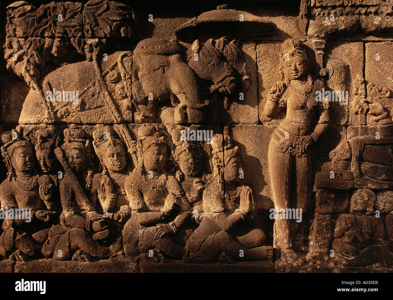 Bas relief stone carving Borobudur Buddhist Temple Yogyakarta Java ...