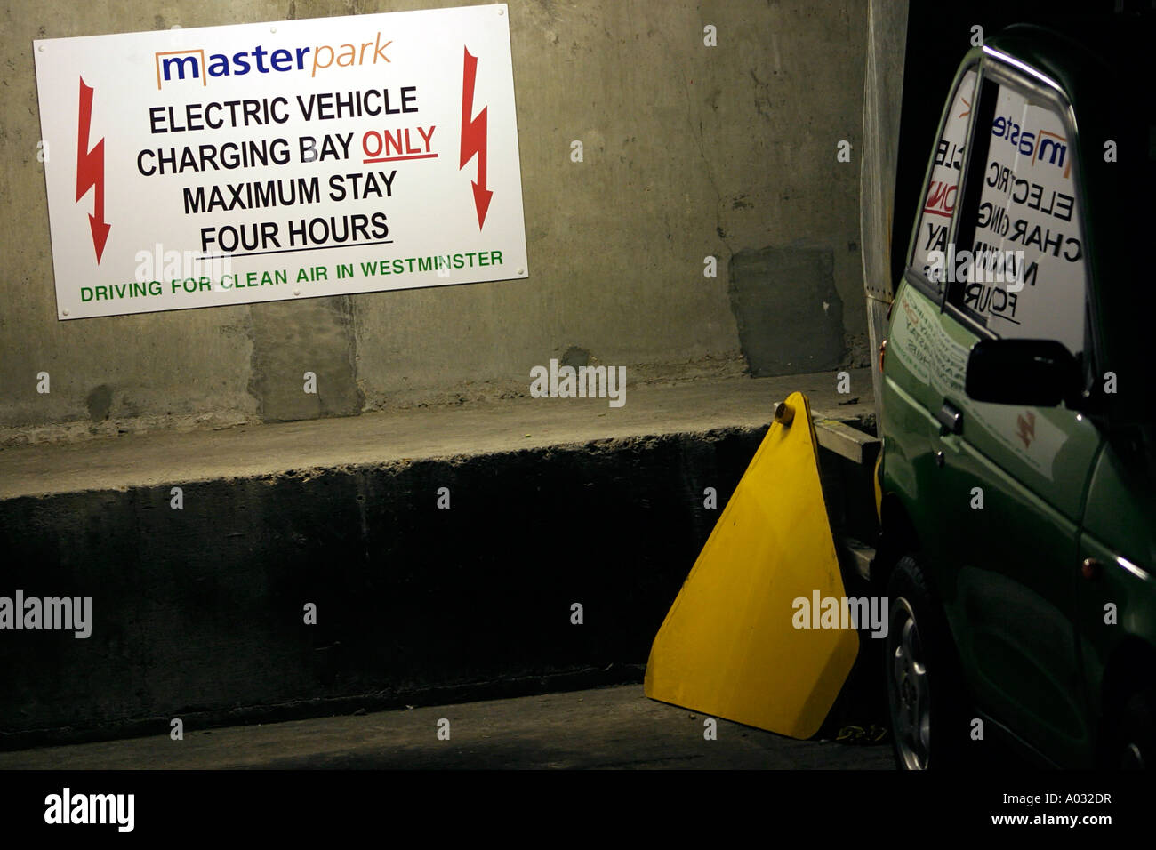 charging point for electric vehicles in a London underground car park ...