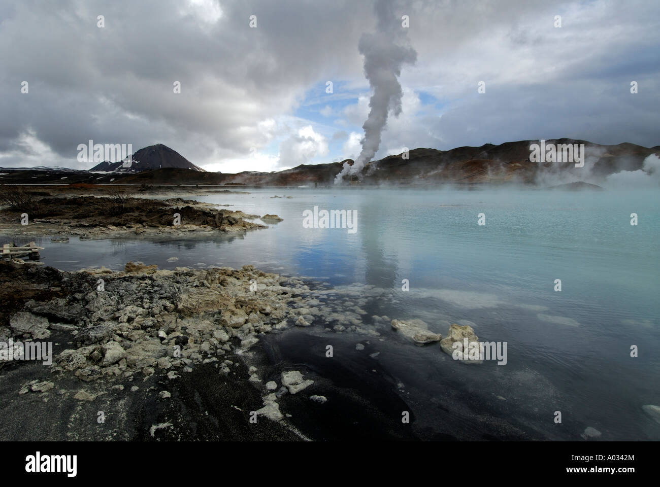 Smoke and ashes typical attributes of Icelandic landscape Krafla Stock ...