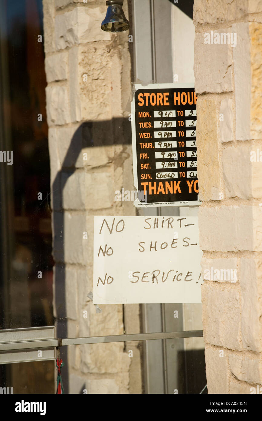 ILLINOIS Harvard No Shirt No shoes No service sign on store door store ...