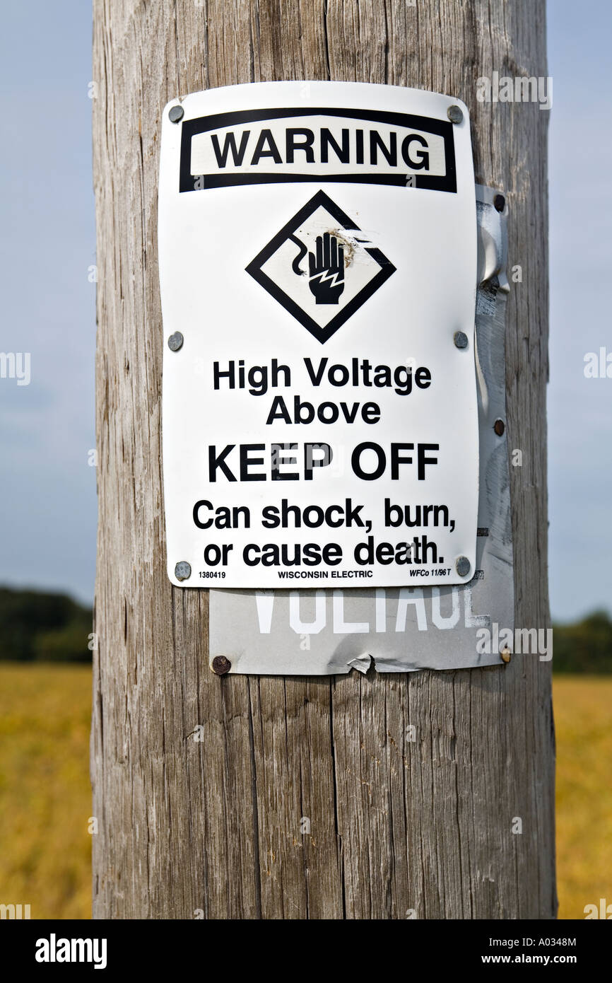 WISCONSIN Kenosha County High Voltage Above warning sign on utility ...