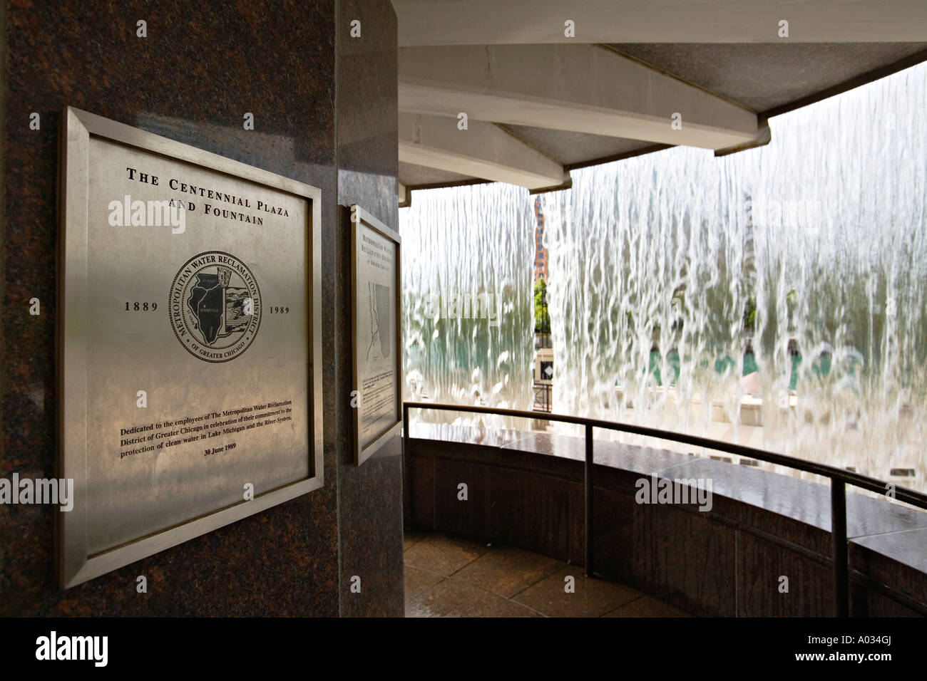 ILLINOIS Chicago Centennial Plaza and Fountain along Chicago River ...