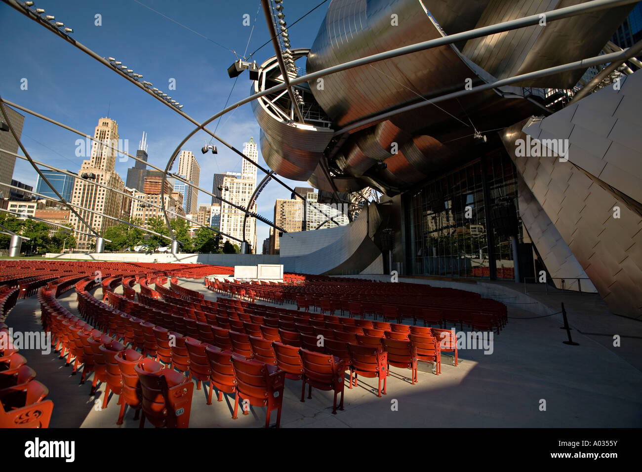 ILLINOIS Chicago Pritzker Pavilion in Millennium Park designed by Frank ...