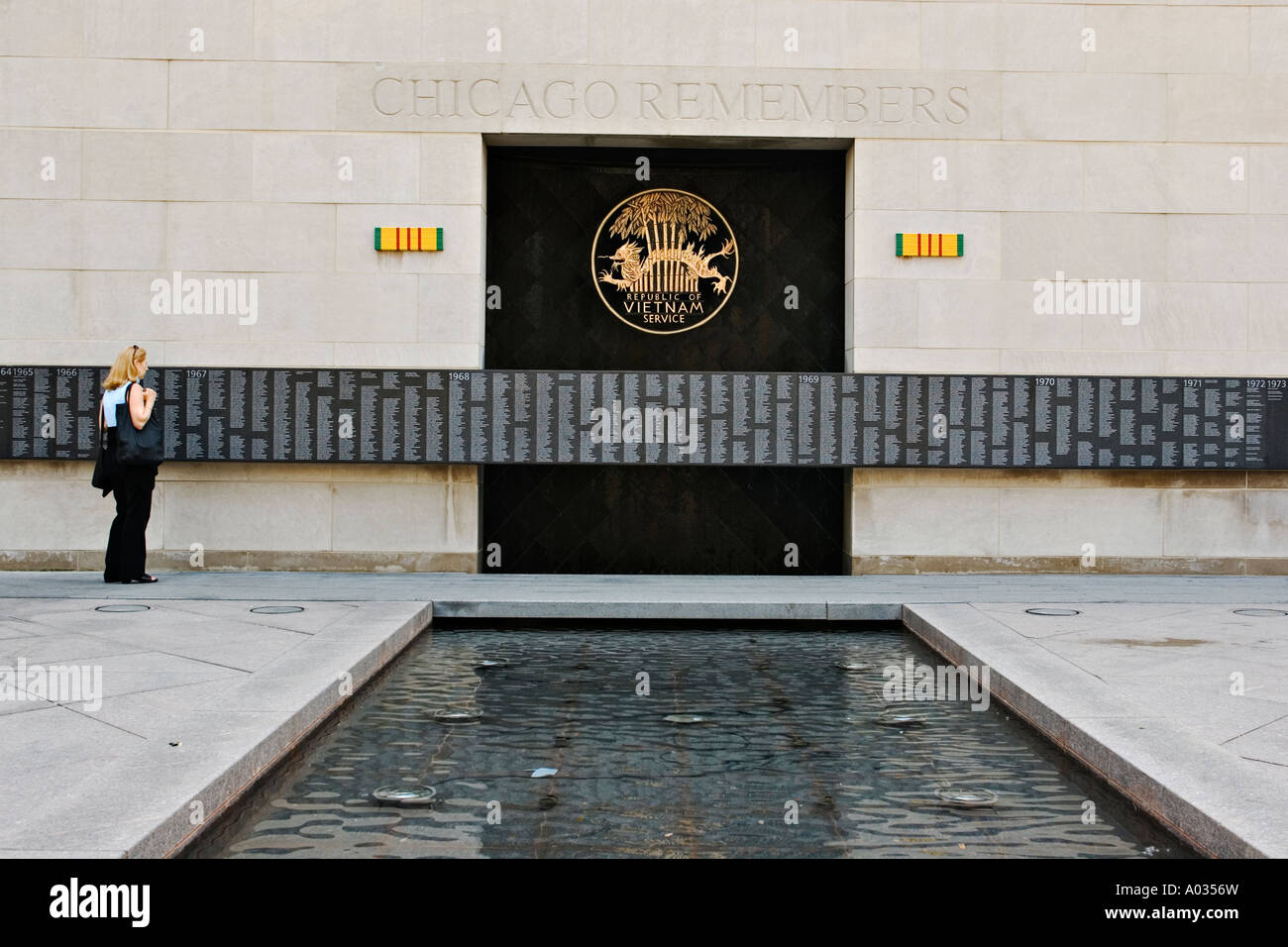ILLINOIS Chicago Vietnam Veterans Memorial Plaza along Chicago River ...