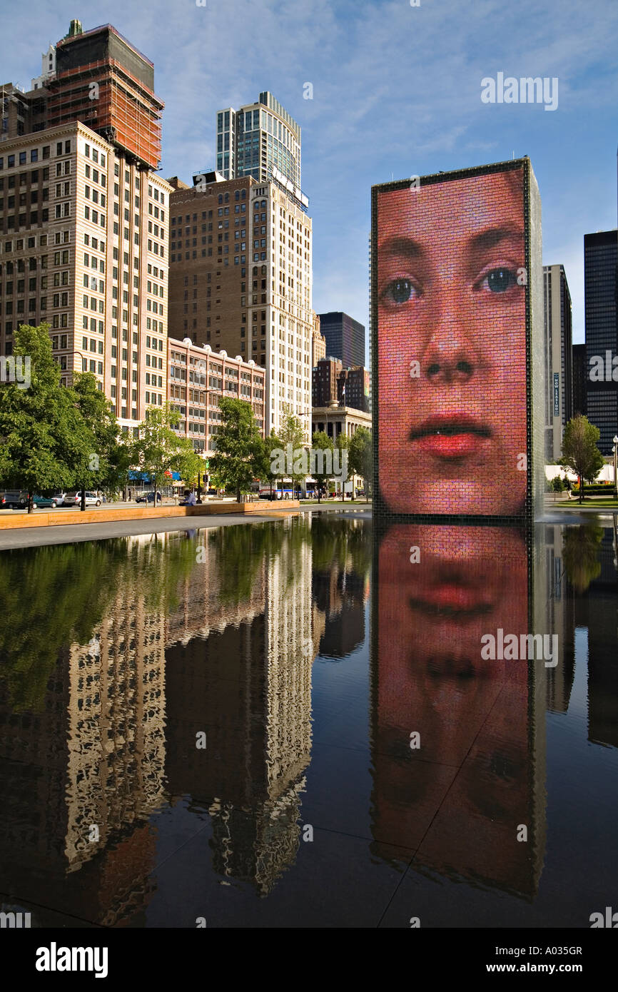 ILLINOIS Chicago Face on large video screen Crown Fountain in ...