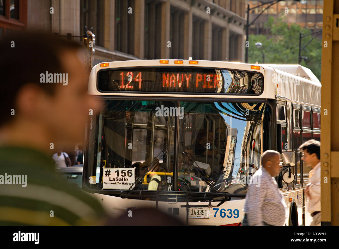 ILLINOIS Chicago CTA publis bus on street Navy Pier destination ...