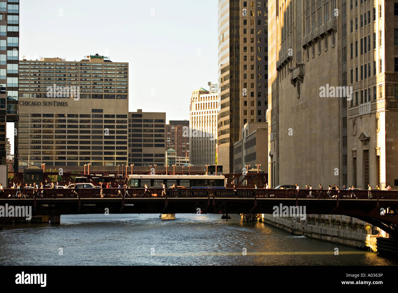 ILLINOIS Chicago Pedestrian and auto traffic on Madison Street bridge ...