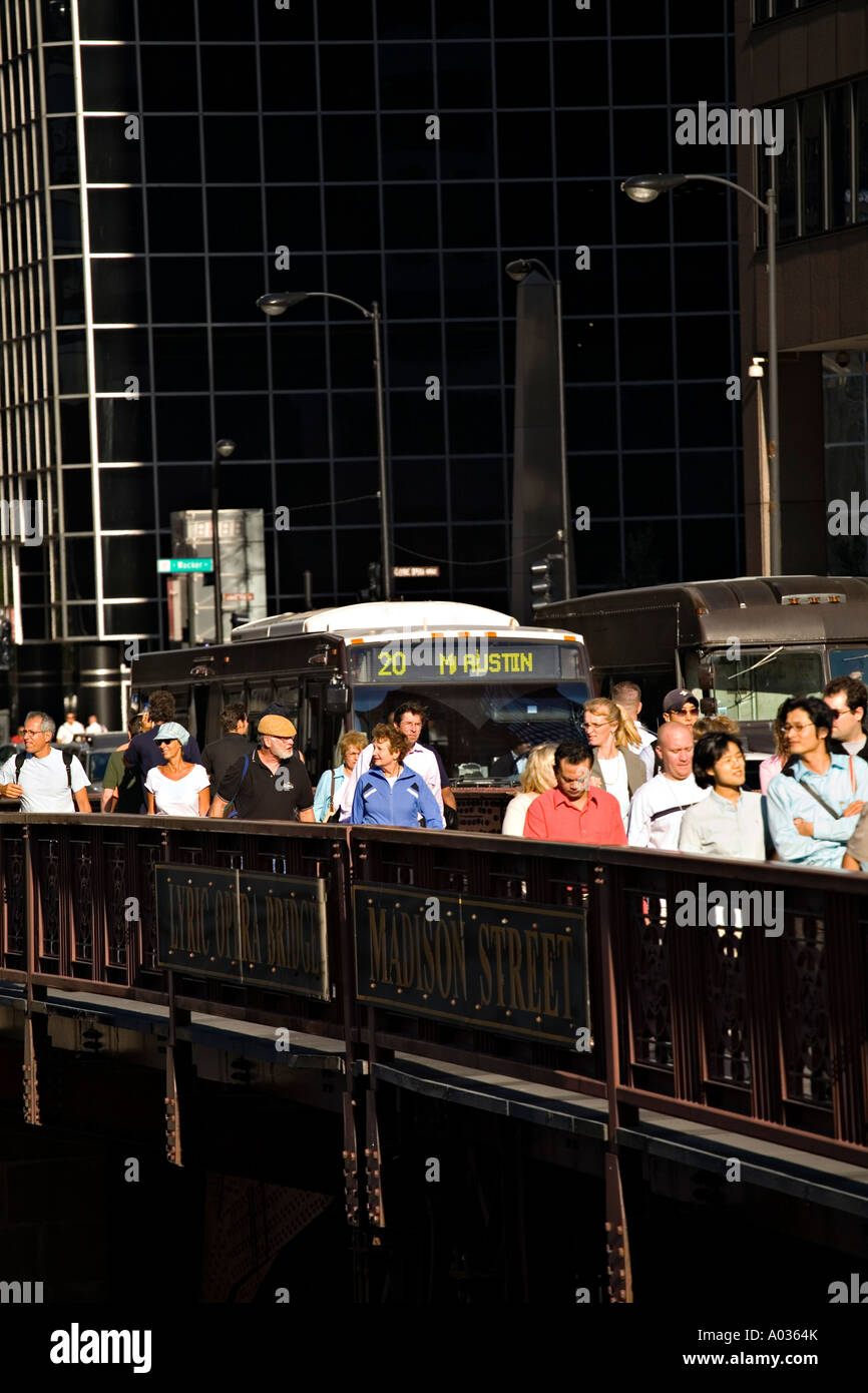 ILLINOIS Chicago Pedestrian and auto traffic on Madison Street bridge ...