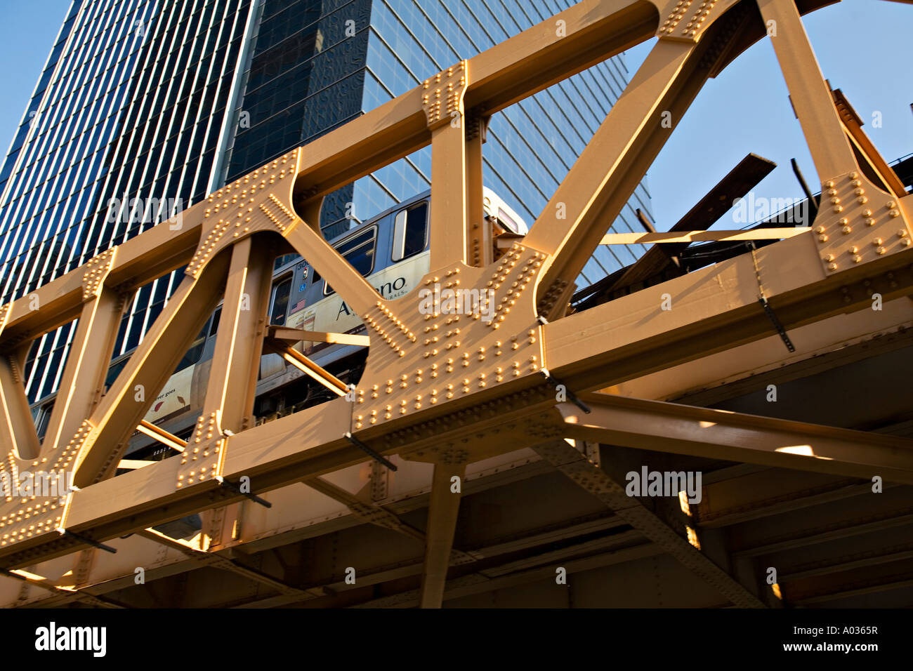 ILLINOIS Chicago El train pass by on bridge overhead Lake Street Bridge ...