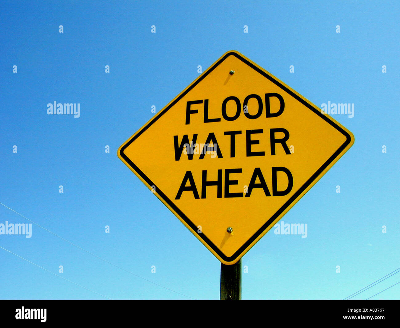 Caution sign warning of possible flood water on highway Stock Photo - Alamy