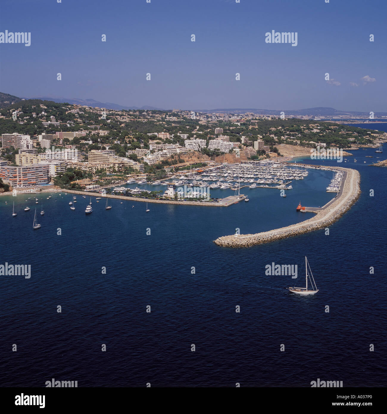 Aerial image of Puerto Portals marina looking East Calvia SW Mallorca ...