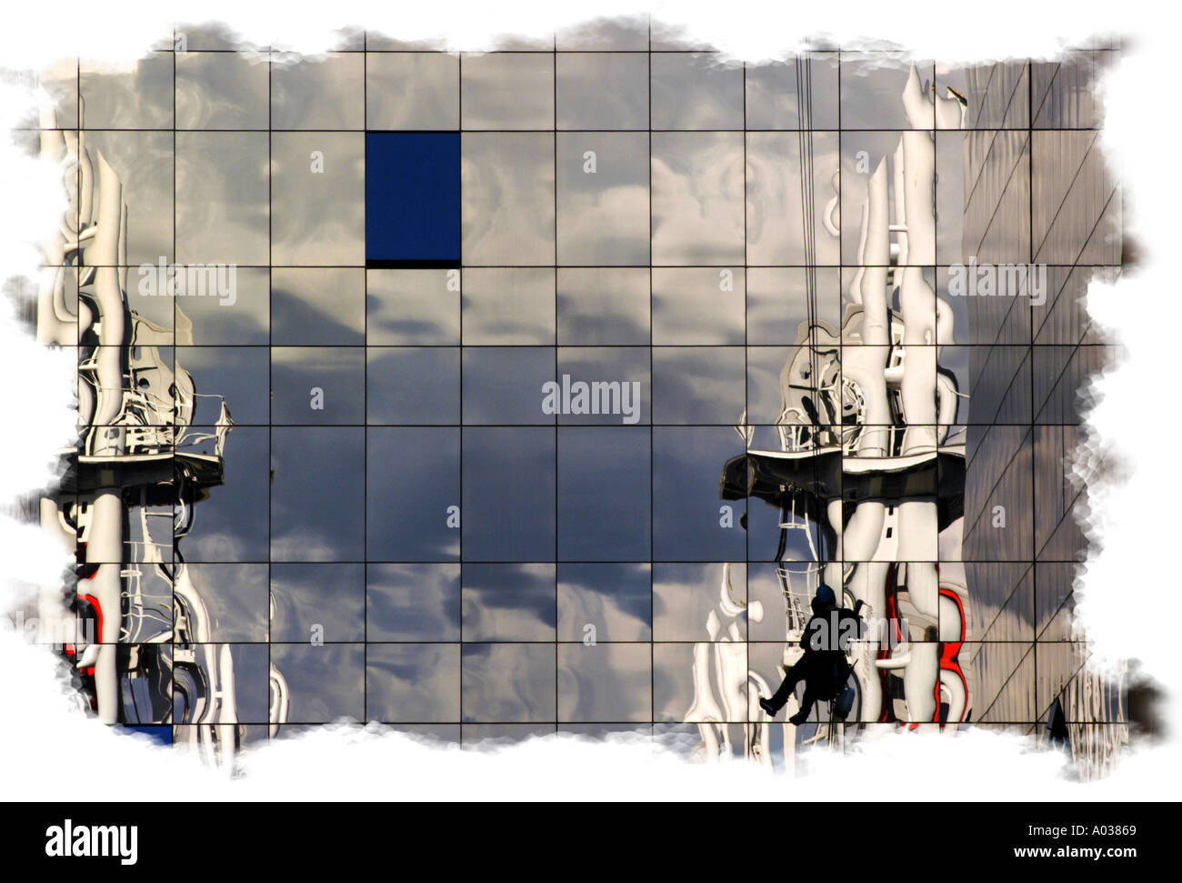 reflection of sky and bridge in glass window Stock Photo - Alamy
