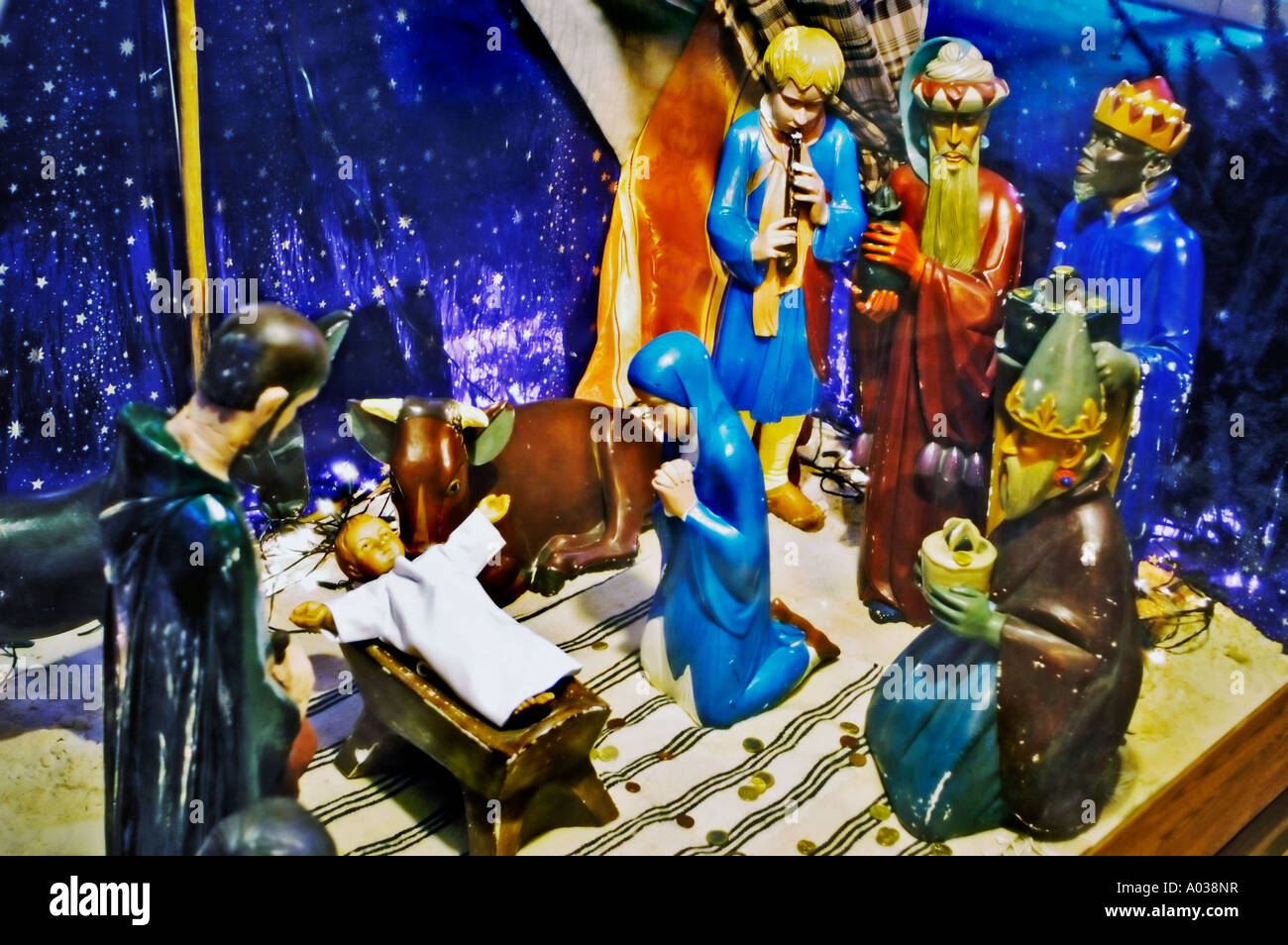 Detail Interior French Crèche Christmas nativity Scene in French ...