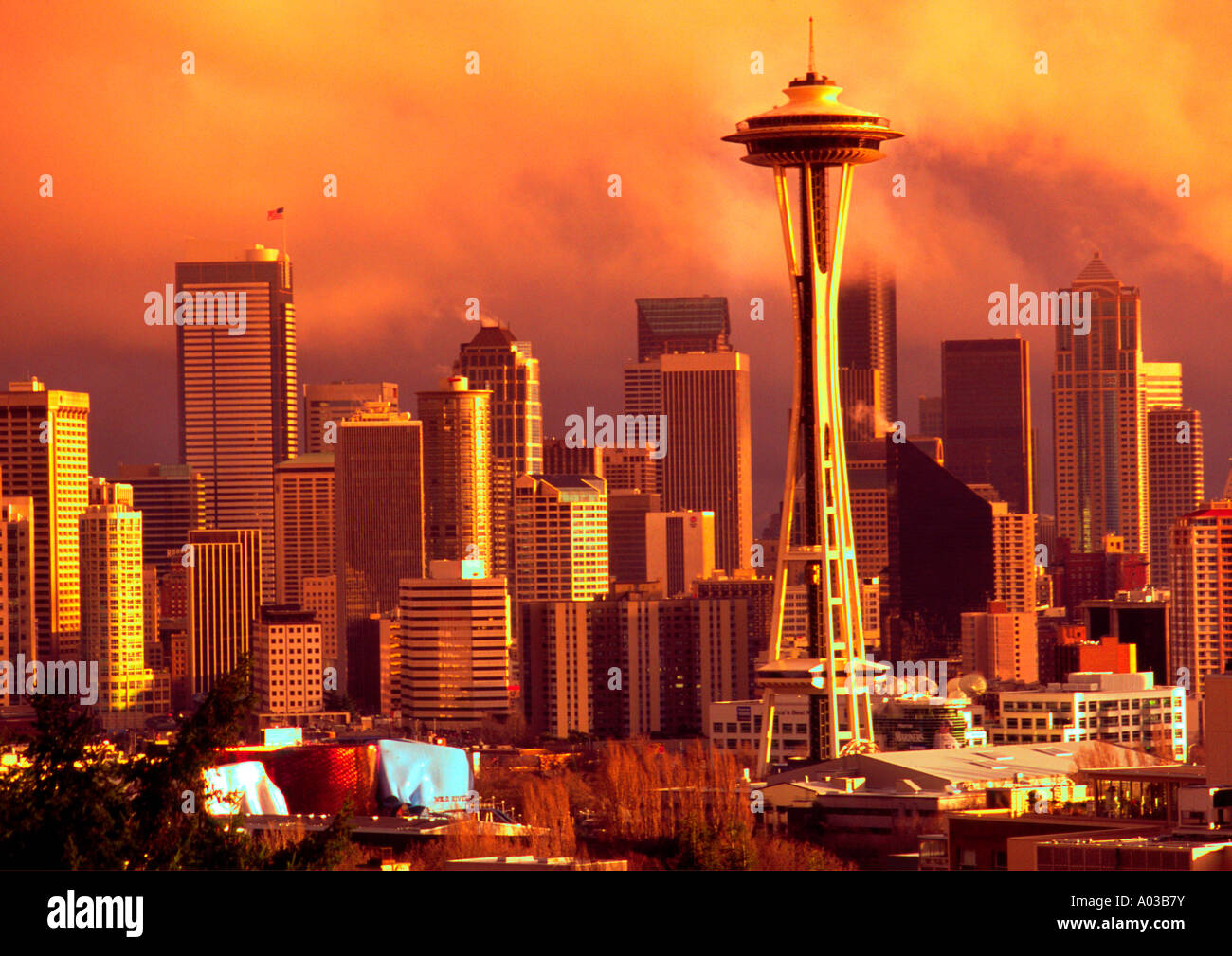 USA, Seattle, Washington, WA state, Skyline showing the space needle ...