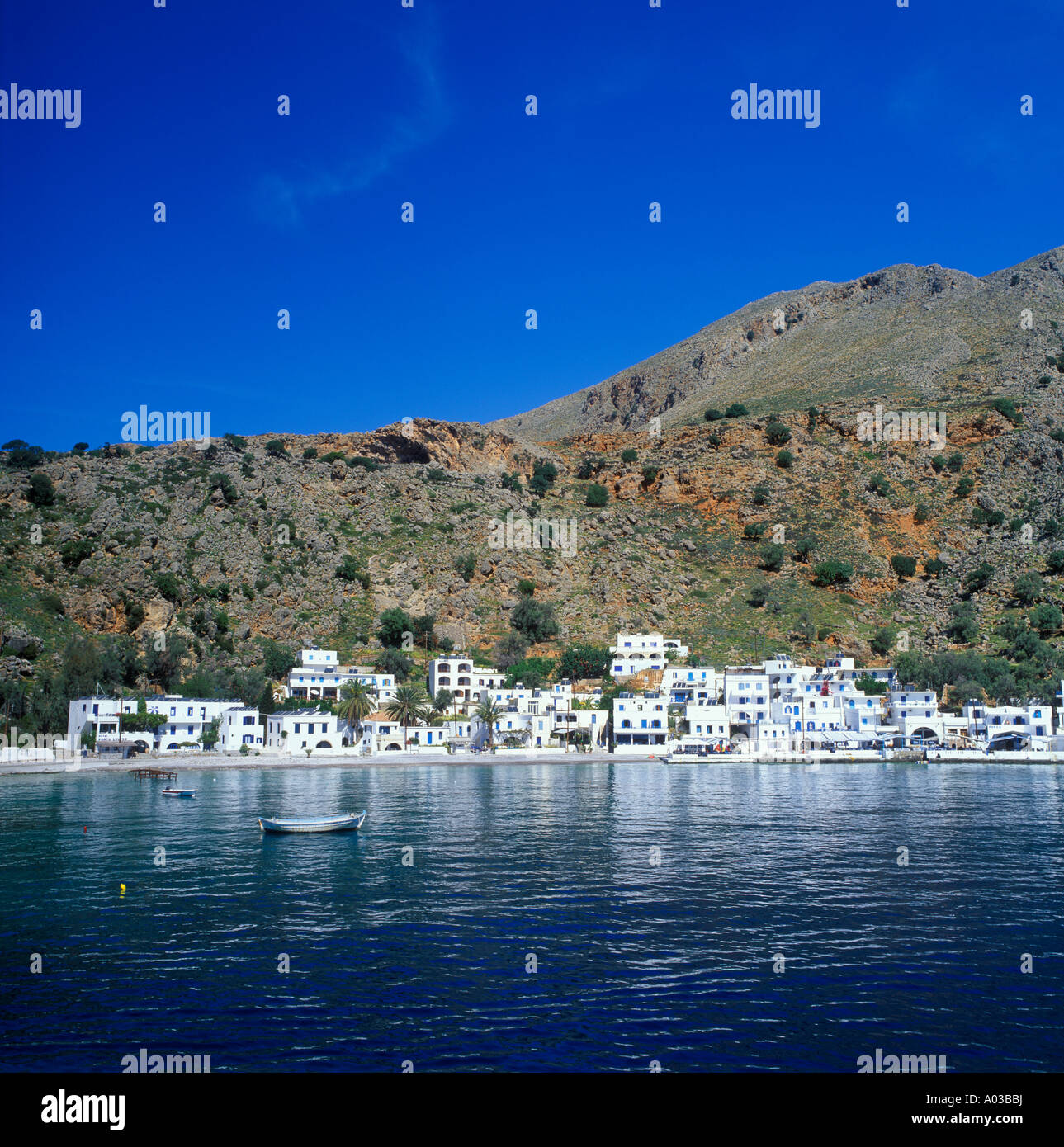 the little town Loutro on the Southern Coast of the Greek Island of ...