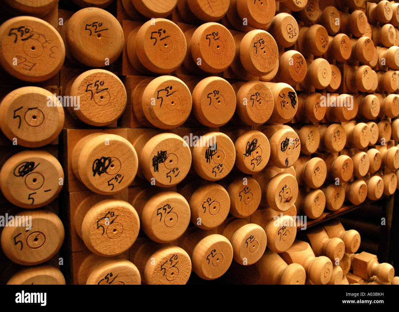 Lathed wooden banister or bed posts on sale at a craftsman or carpenter ...