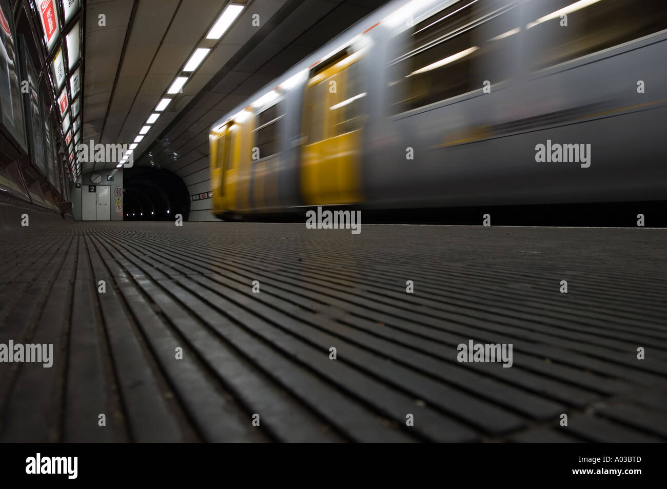 Train arriving at platform at Moorfields Railway station on the ...