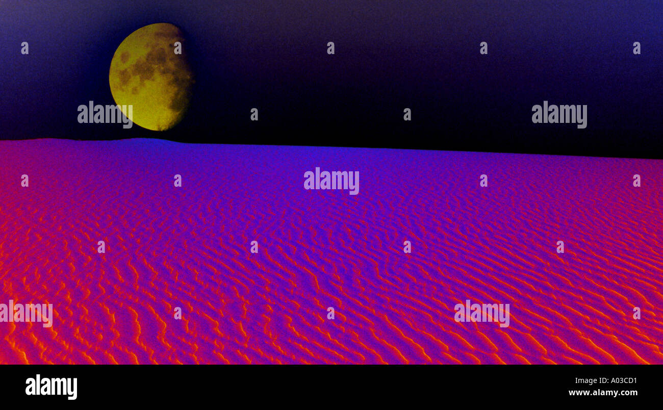 half moon rising sanddunes desert Stock Photo - Alamy