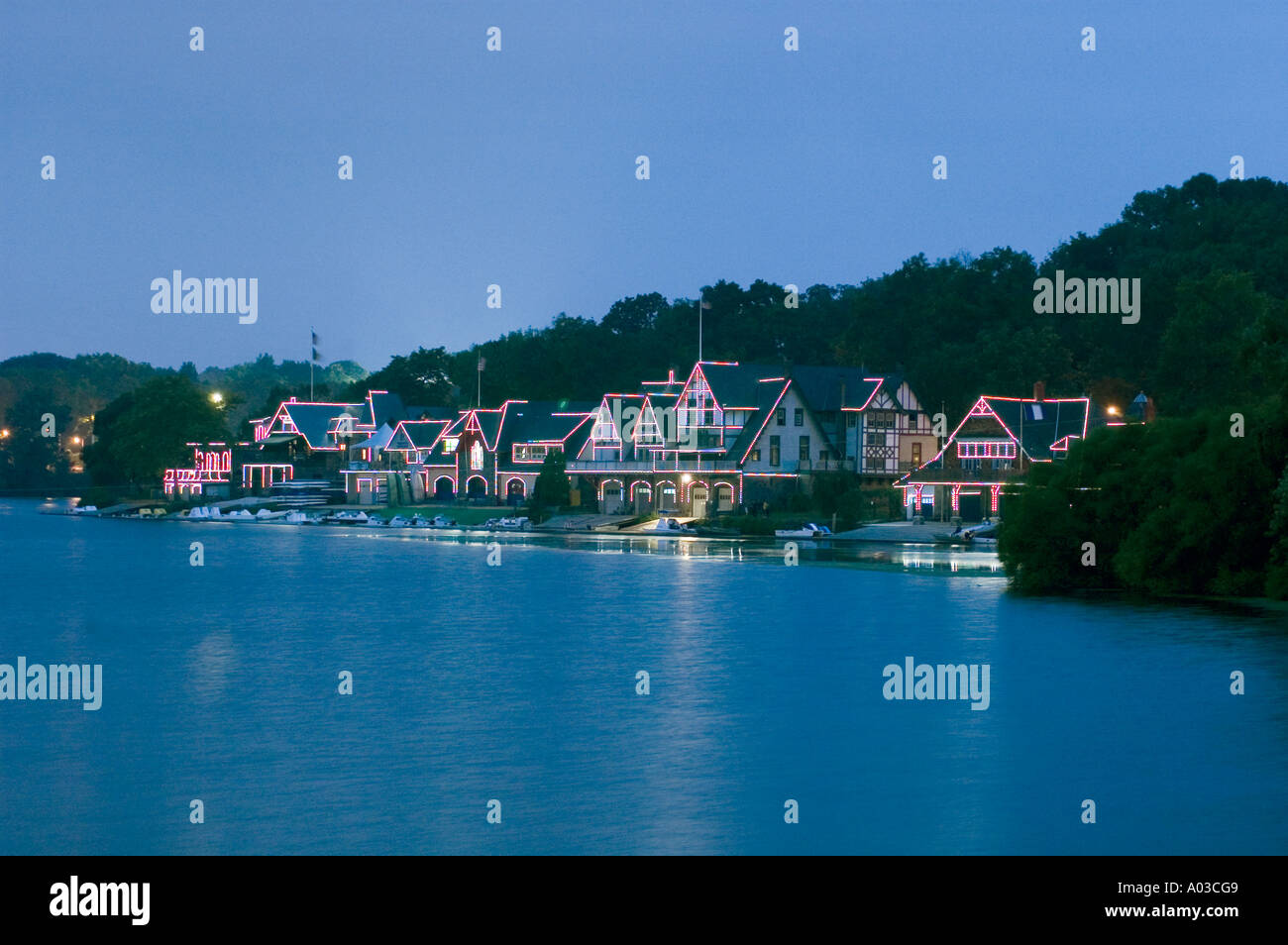 Philadelphia Boat House Row at night Stock Photo - Alamy