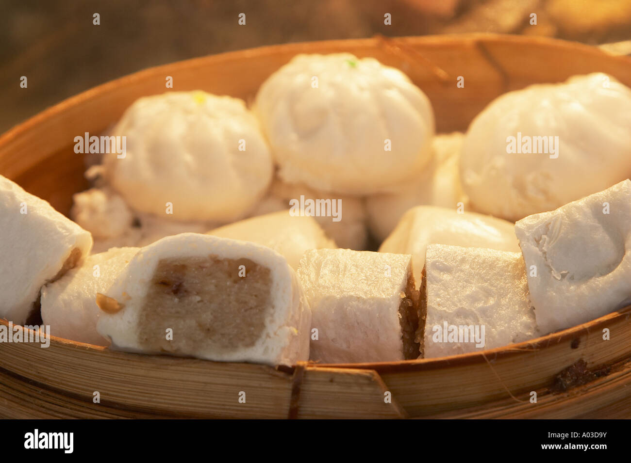 Steamed Buns In Basket Stock Photo - Alamy