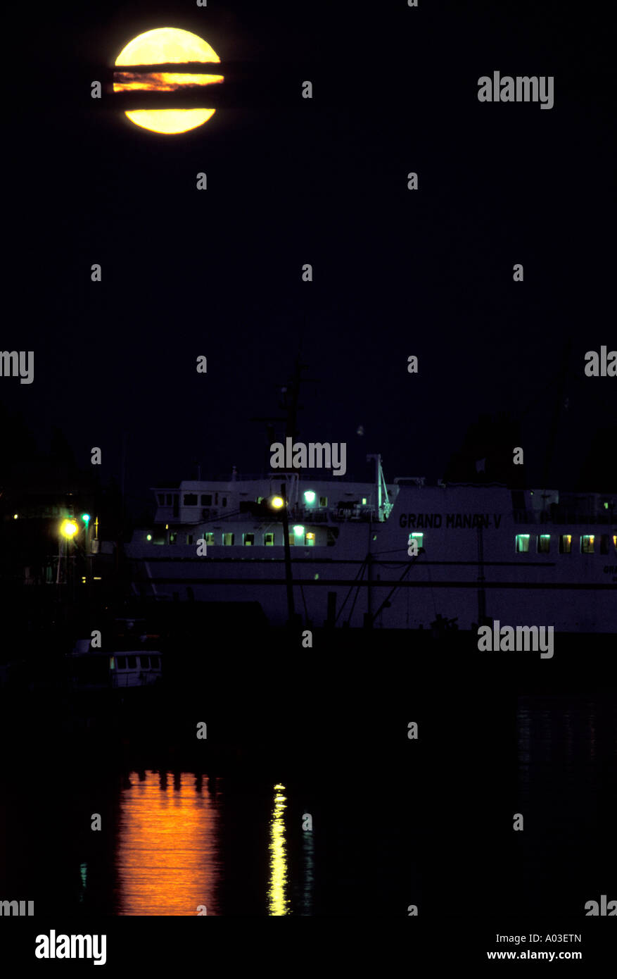 Stock image of Grand Manan Ferry under a full moon Stock Photo - Alamy