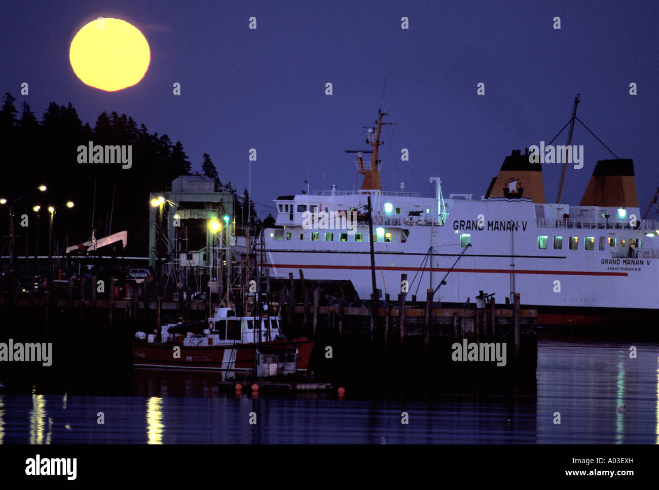 Stock image of Grand Manan Ferry under a full moon Stock Photo - Alamy
