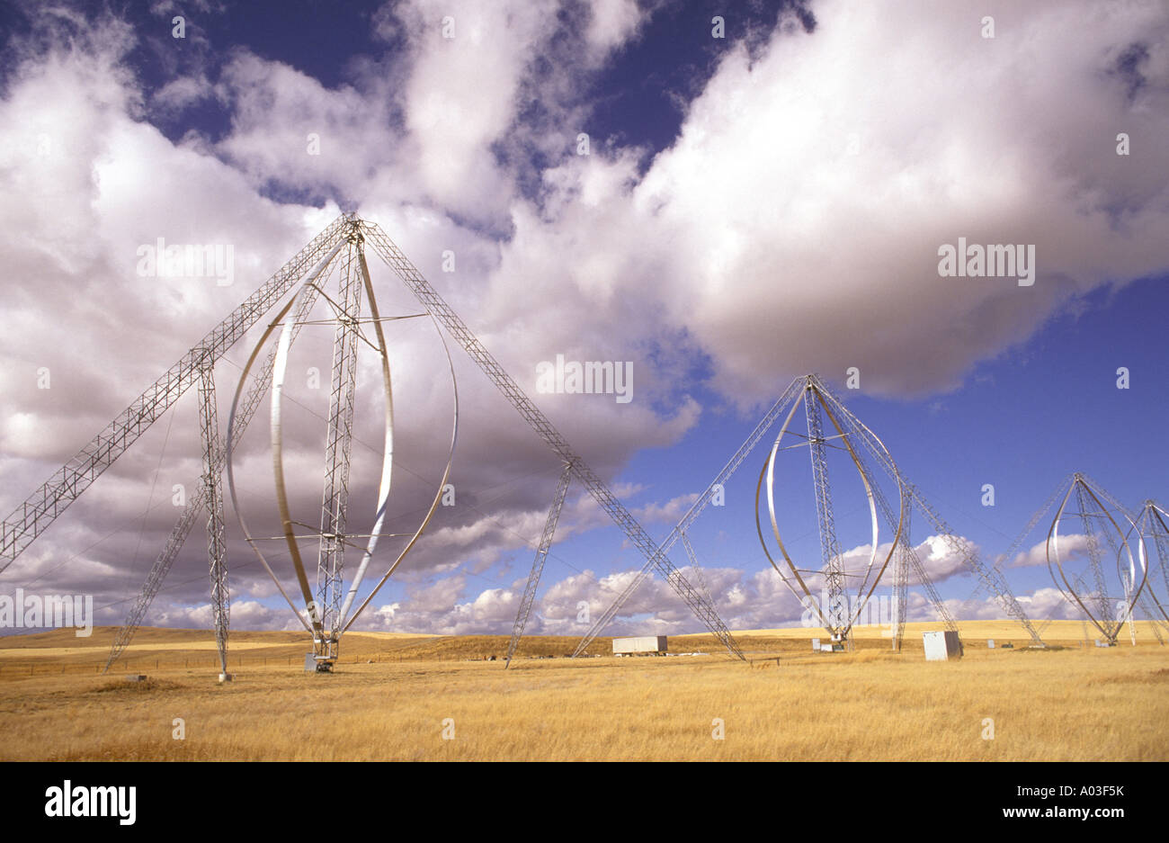 Stock image of experimental wind turbines in southern Alberta Canada ...